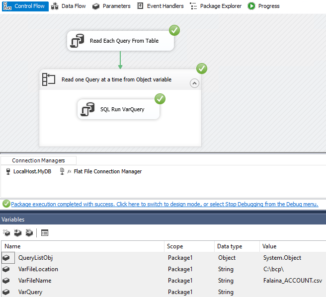 Export Flat File based on the each SQL statement in the table and destination - Microsoft Q&A