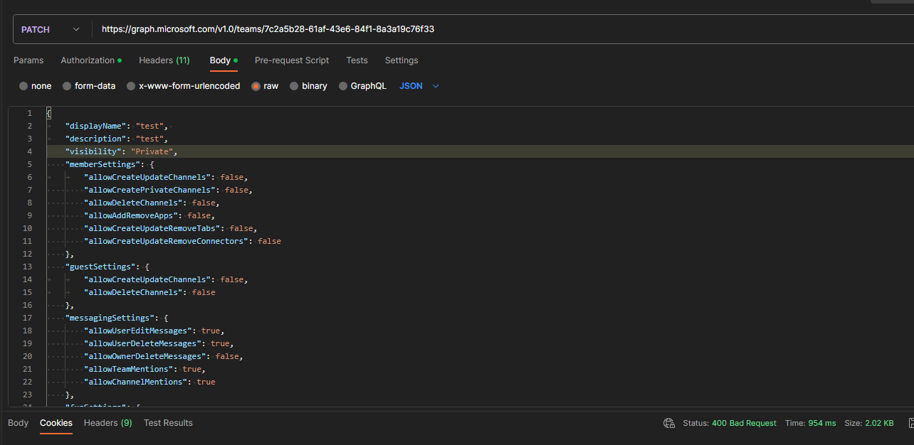 Error when try to patch team Rest Api - Microsoft Q&A