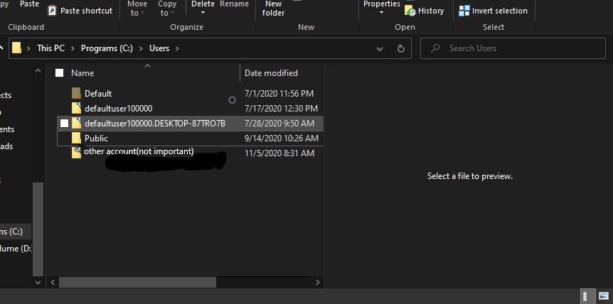 Account not showing in c:\users\ - Microsoft Q&A