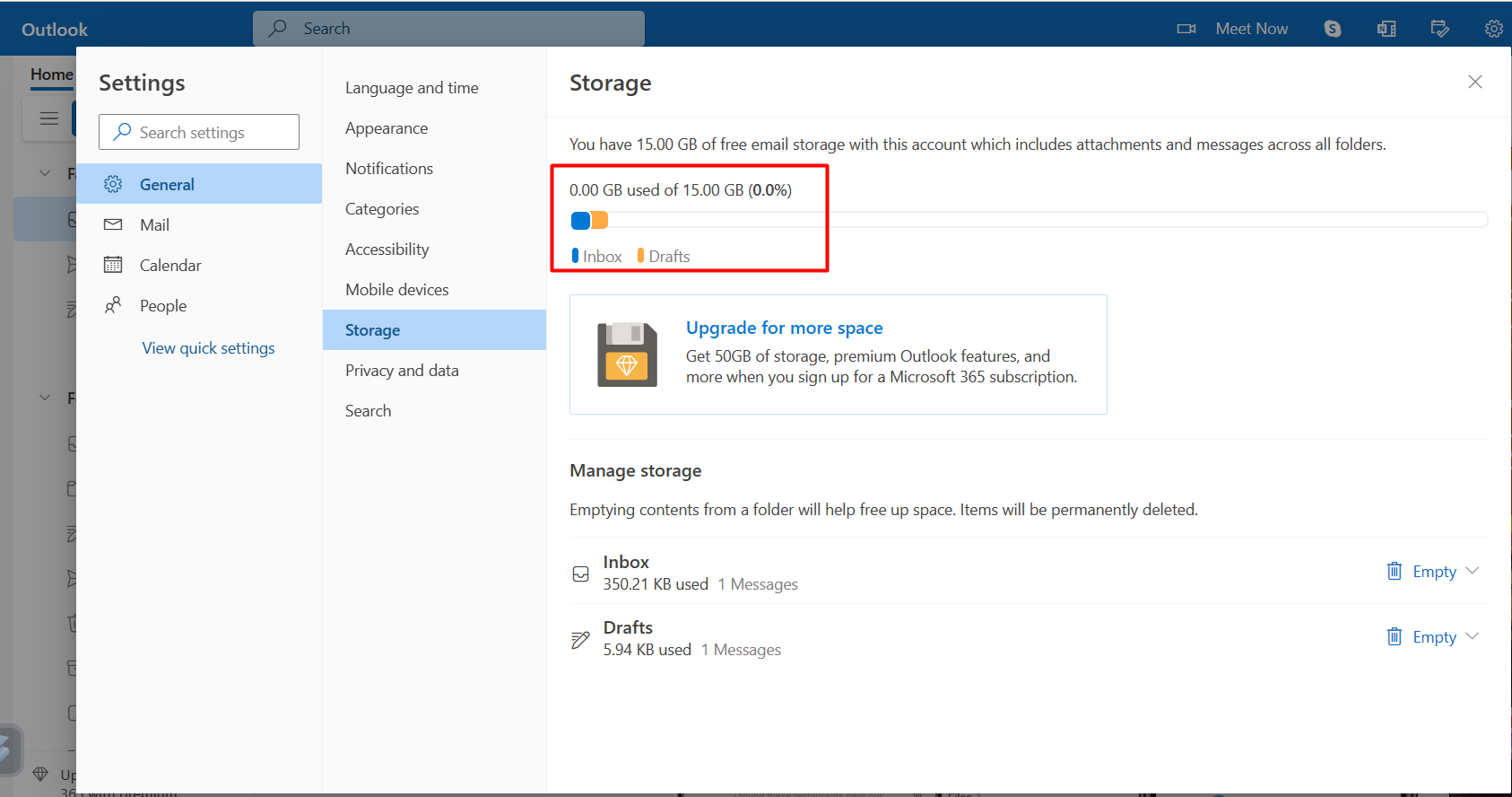 my microsoft storage is over 5 gb but my email storage is much less ...
