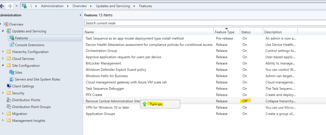Unable to see Remove Central Administration Site option in ...