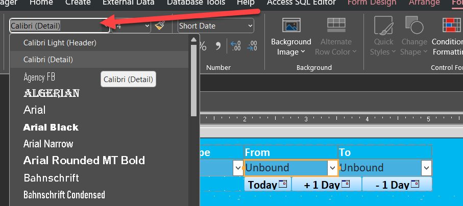 Set Calibri font in Access - Microsoft Q&A