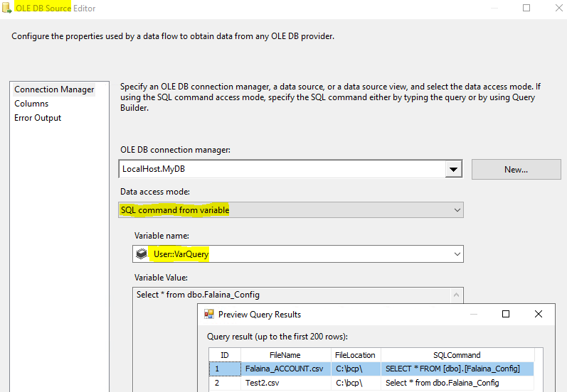 Export Flat File based on the each SQL statement in the table and destination - Microsoft Q&A