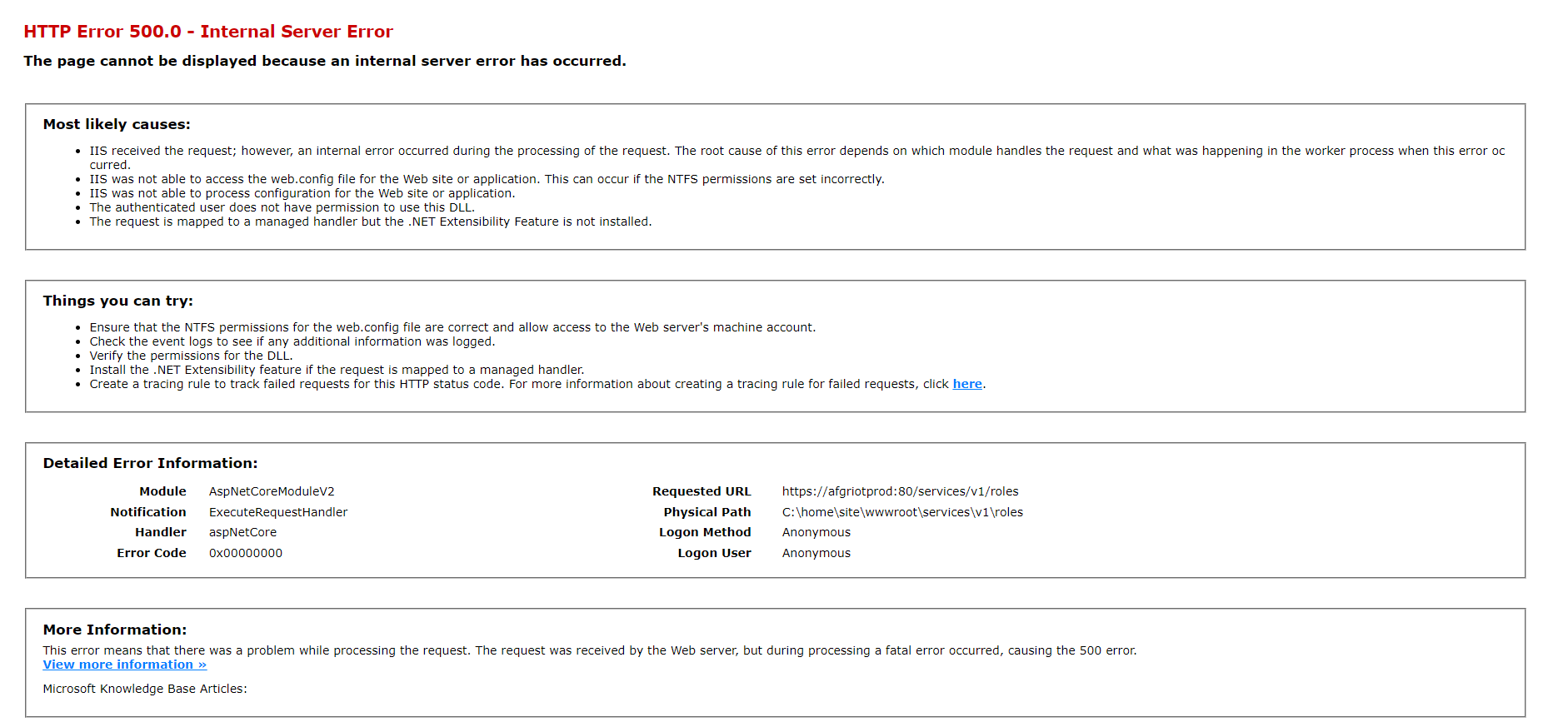 HTTP Error 500.0 - Internal Server Error - Microsoft Q&A