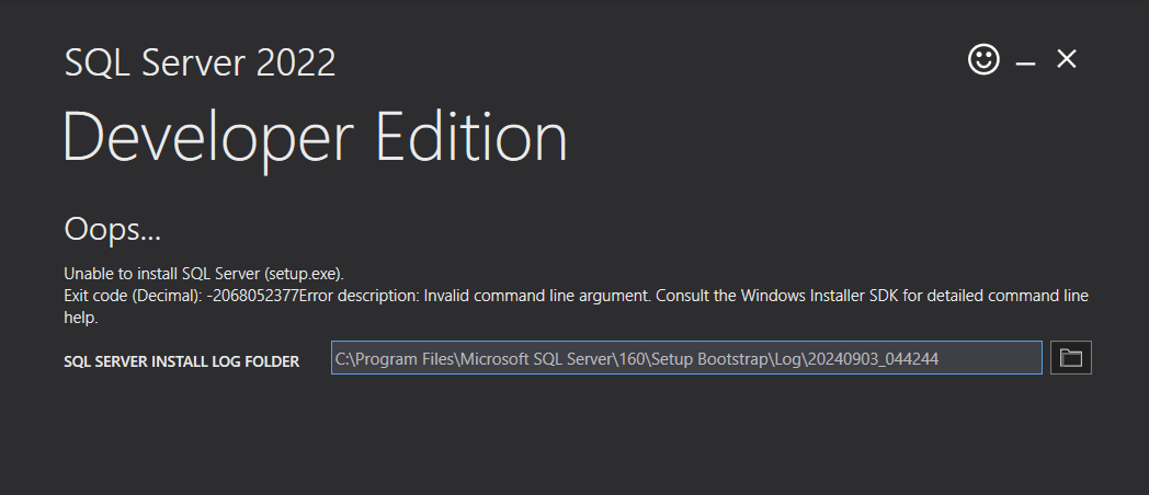 Unable To Install Sql Server Setupexe Exit Codle Decimal 2068052377error Description