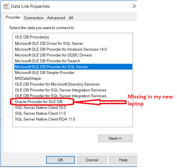 Oracle Provider For Oledb Not Listing In Data Link Properties Microsoft Qanda