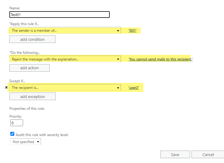 how to apply send and receive restriction policy to exchange mail ...