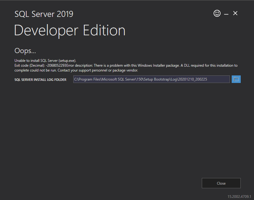 SQL Server 2019 Developer Edition Unable to Install - Microsoft Q&A