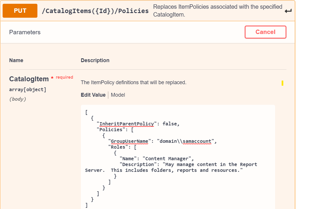 Help With Ssrs Rest Call Put Catalogitems Id Profiles Microsoft Qanda