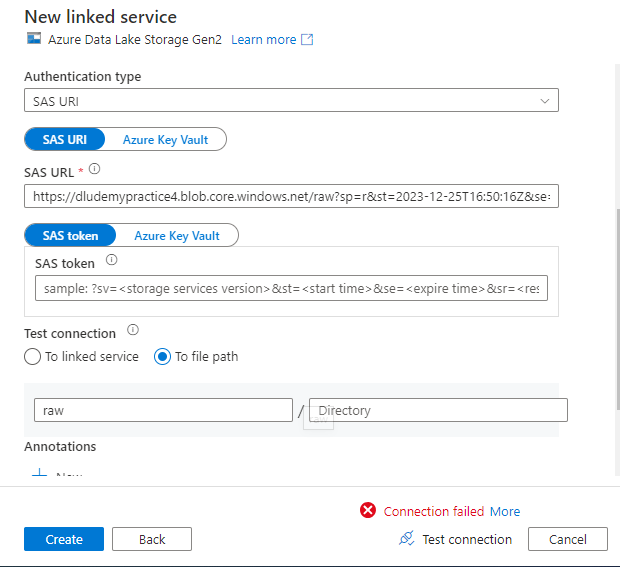 Unable To Access Adls Gen2 From Synapse Using Sas Token Microsoft Qanda