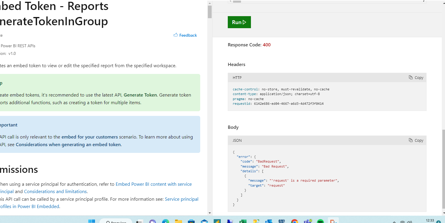Erro 400 Ao Requisitar Api Power Bi Embedded Microsoft Qanda 