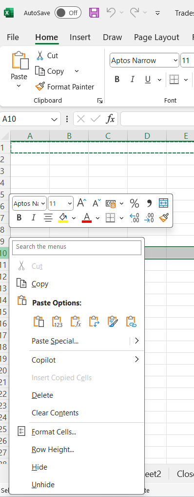 On a new excel worksheet I've tried to insert copied cells but have not ...