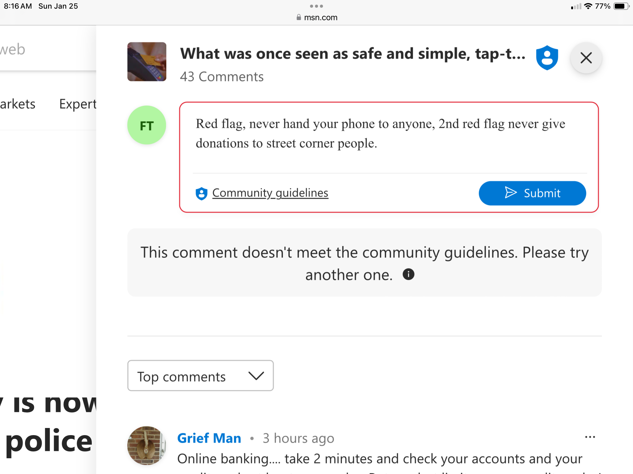 Why is it that everything I try to comment on says “against community ...