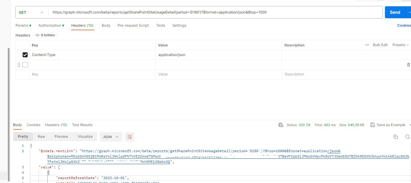 Odata NextLink no work with Api Graph reports - Microsoft Q&A
