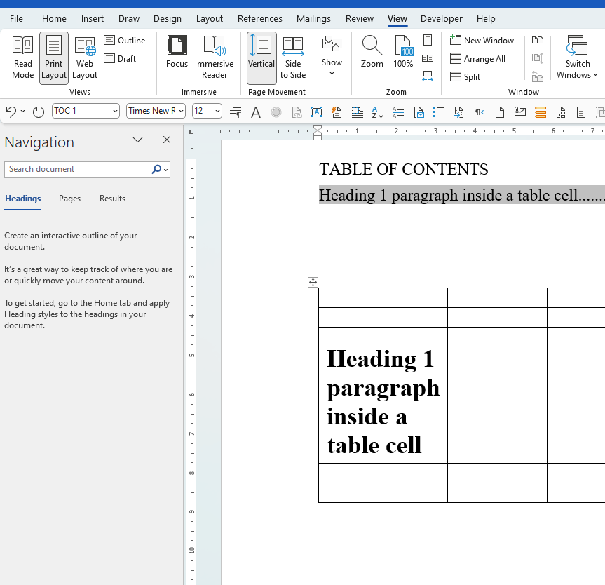 Set headline in a table and still see it in Navigation Pane - How do I ...