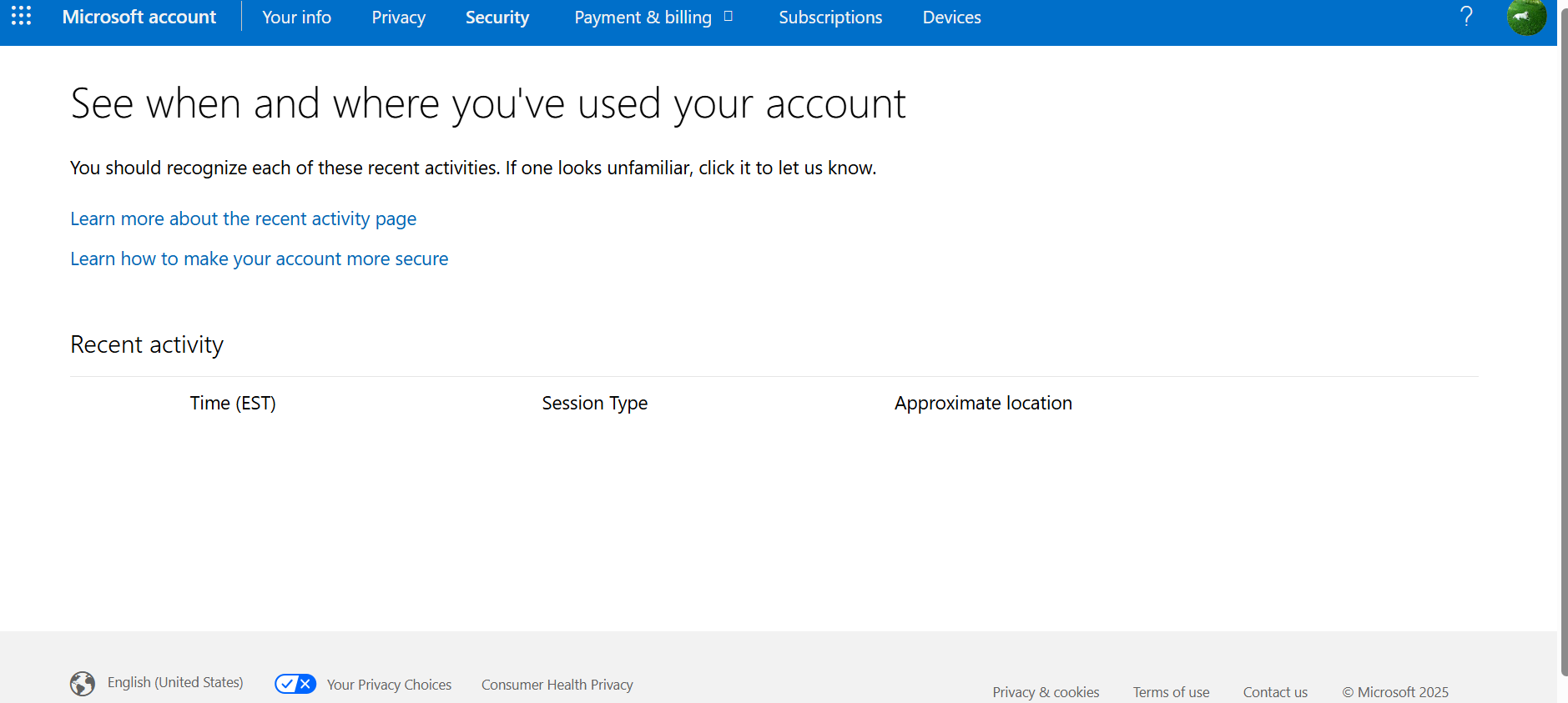 Recent activity page is blank - Microsoft Q&A