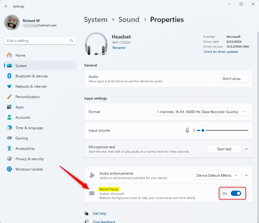 Voice Focus option missing after August 2025 update - Microsoft Q&A