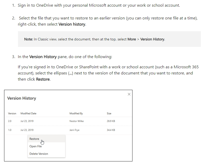 OneDrive only showing current version in File History - Microsoft Q&A
