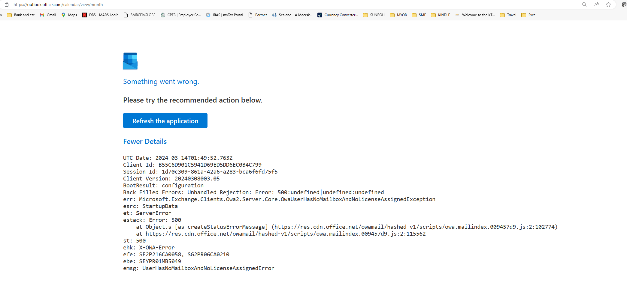 Unable to access Microsoft Calendar and error message as below ...
