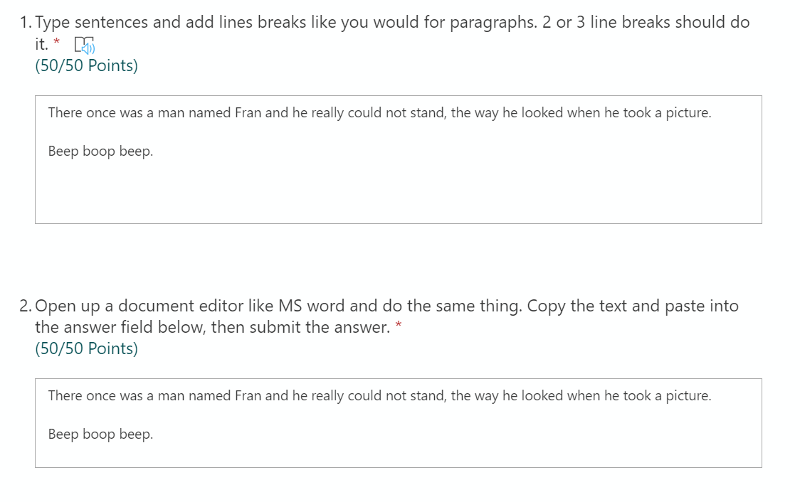 Line Break Issue in MS Forms Quiz - Microsoft Q&A