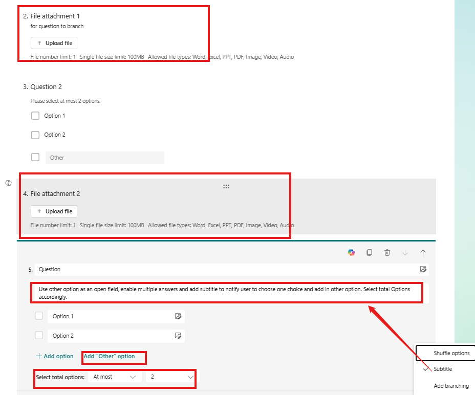 Sharepoint list - different answer types within one question ...
