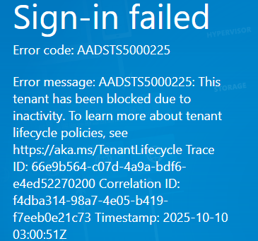 Error al iniciar sesión en Azure (AADSTS5000225) - Microsoft Q&A