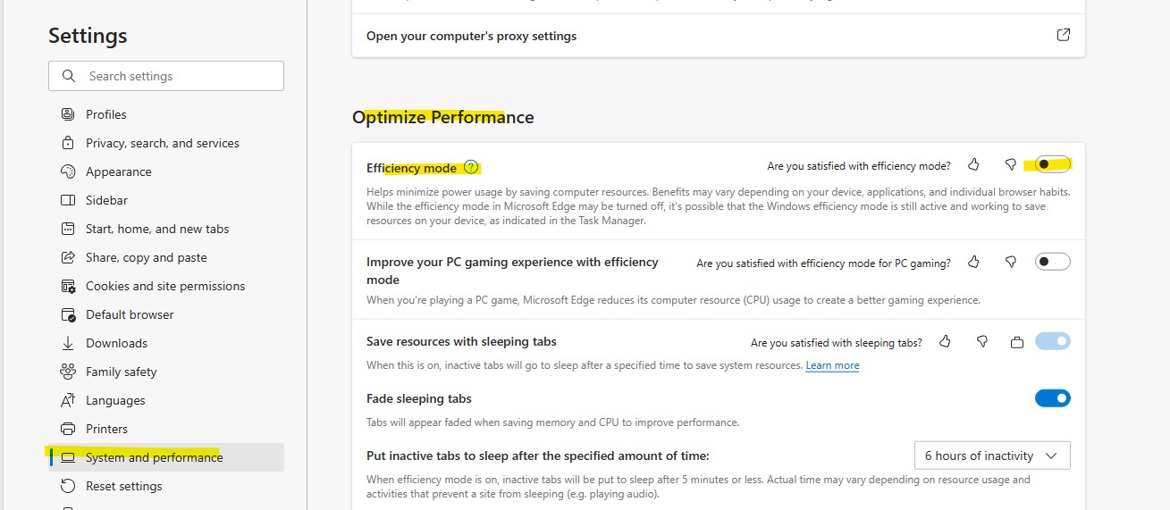 Microsoft edge is in inefficient mode and unusable - Microsoft Q&A