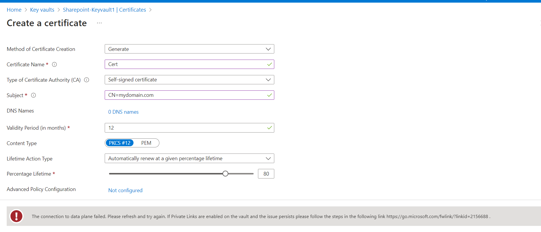 Azure Key Vault Download Certificate Pfx