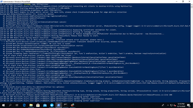 OPC Publisher EDGE device error communication error unable to start ...