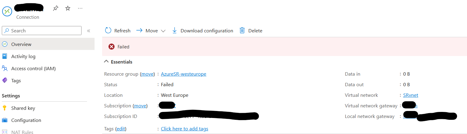 Virtual private network connection deployment failed - Microsoft Q&A