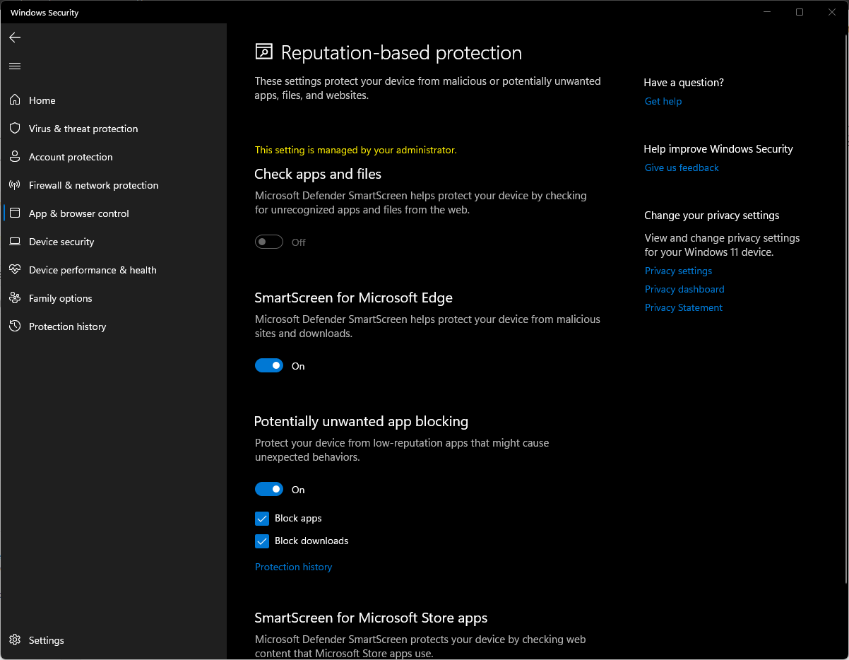 Reputation-based protection managed by administrator, HELP - Microsoft Q&A