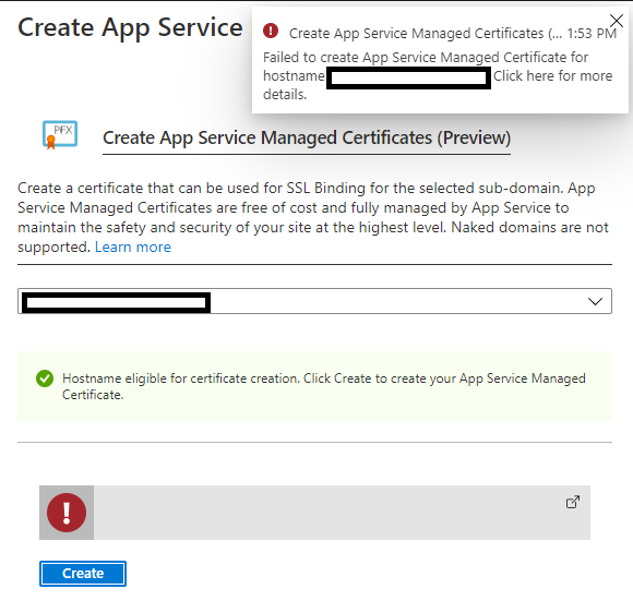 Create App Service Managed Certificates Preview Fails With No Specific Error Message
