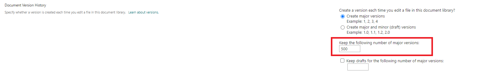 SharePoint limits for major and minor versions - Microsoft Q&A