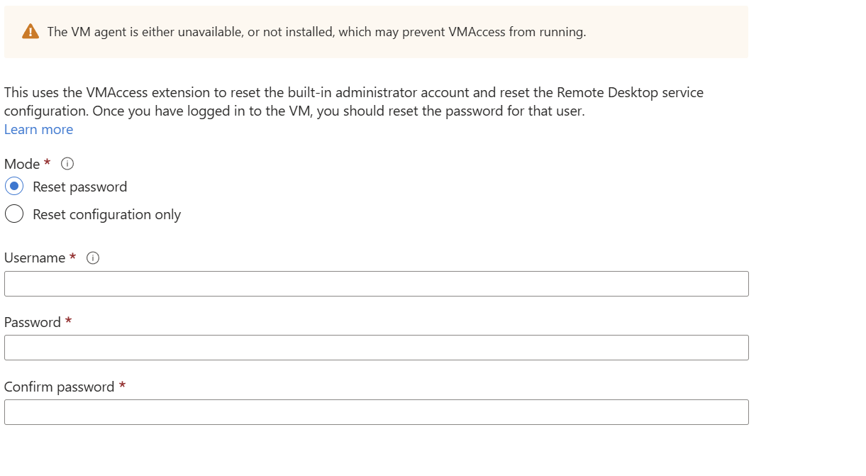 Can't reset VM username and password - Microsoft Q&A