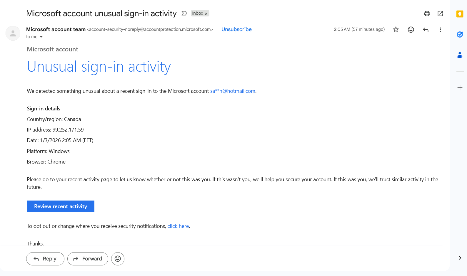 did someone actually log in to my email? - Microsoft Q&A