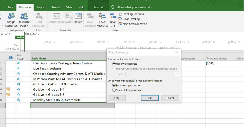 MS Project Professional - 'Use Resources' greyed out - Microsoft Q&A