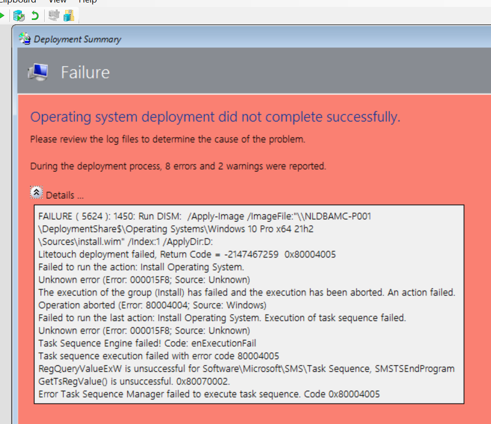 Task Sequence Fails On Os Microsoft Qanda