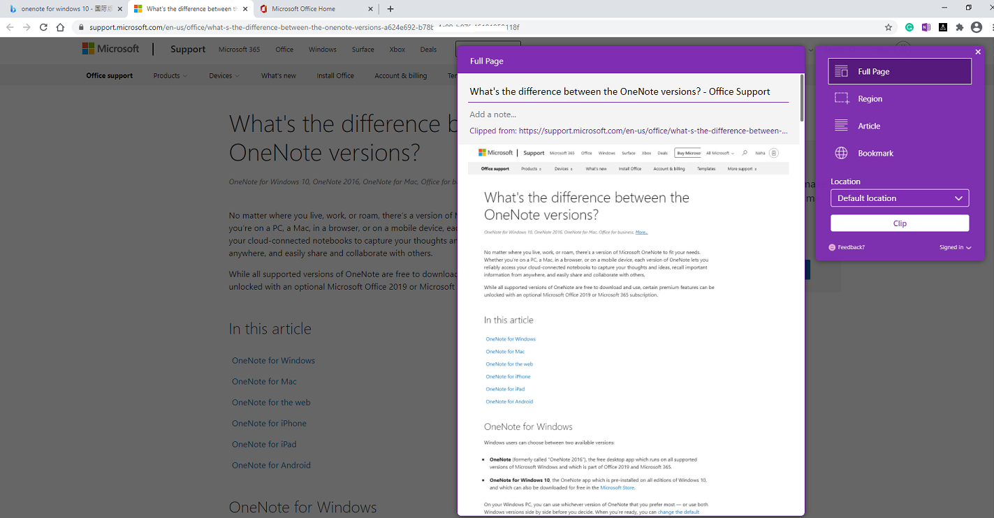 OneNote Web Clipper stopped working - Microsoft Q&A