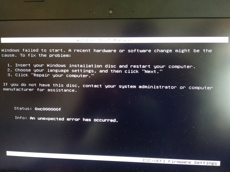 Windows 10 error code 0xc000000f - Microsoft Q&A