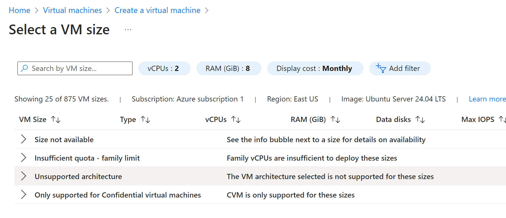 Unable to provision my first VM in Azure using Free Subscription for learning - Microsoft Q&A
