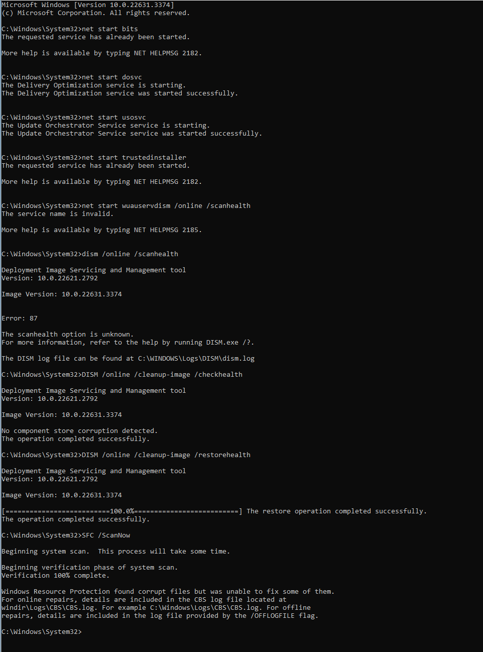 Windows 11 blue screens and corrupted files can't be reapaired by SFC /Scannow - Microsoft Q&A