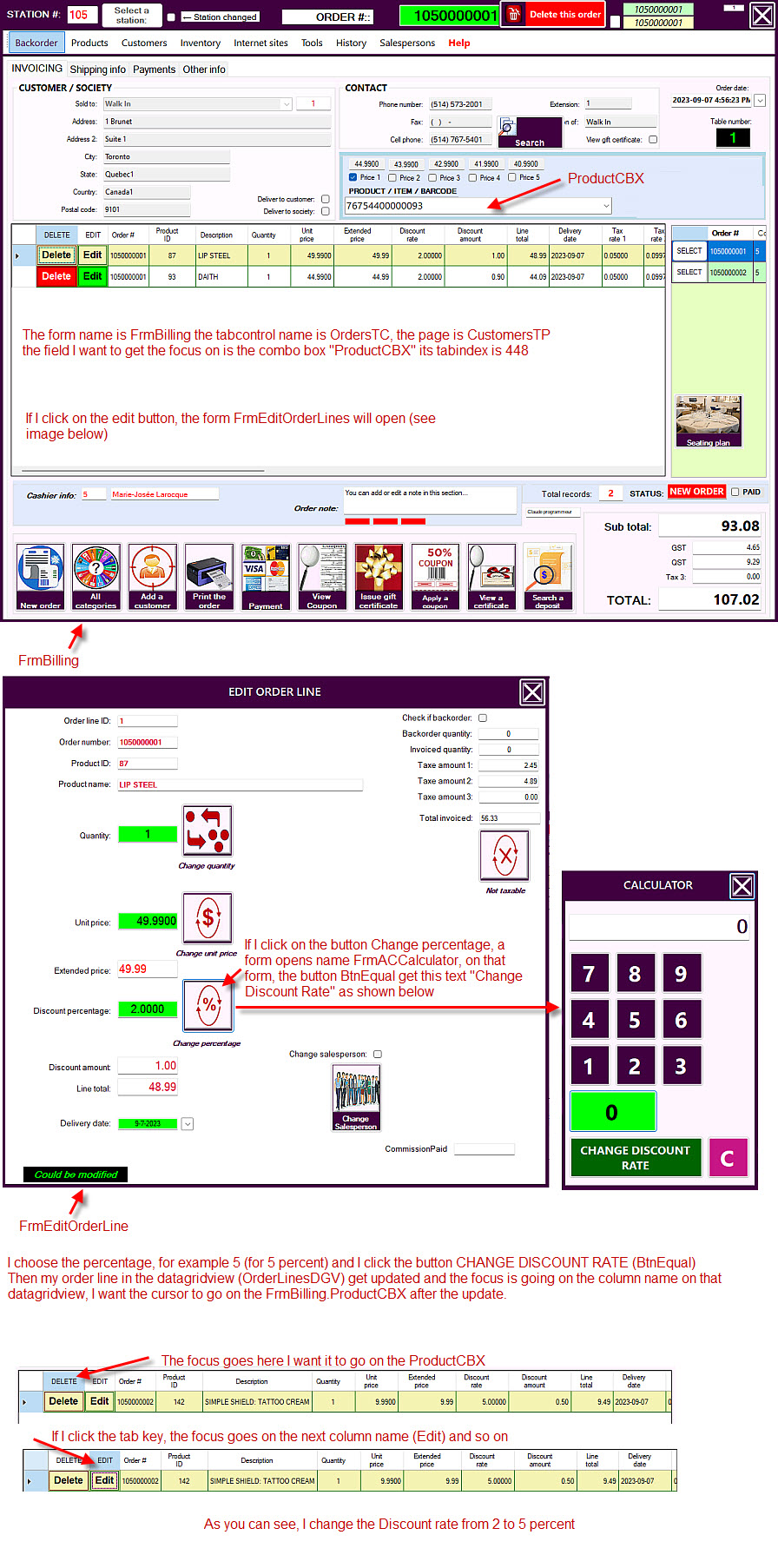 I can't set the focus on a combo box field after editing a datagridview ...