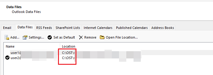 How to have 2 exchange accounts on the same outlook profile with specify the data file location ...