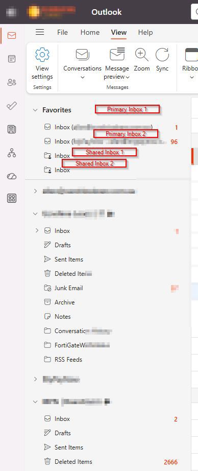 Shared Mailboxes are not displaying it' names and the number of unread ...