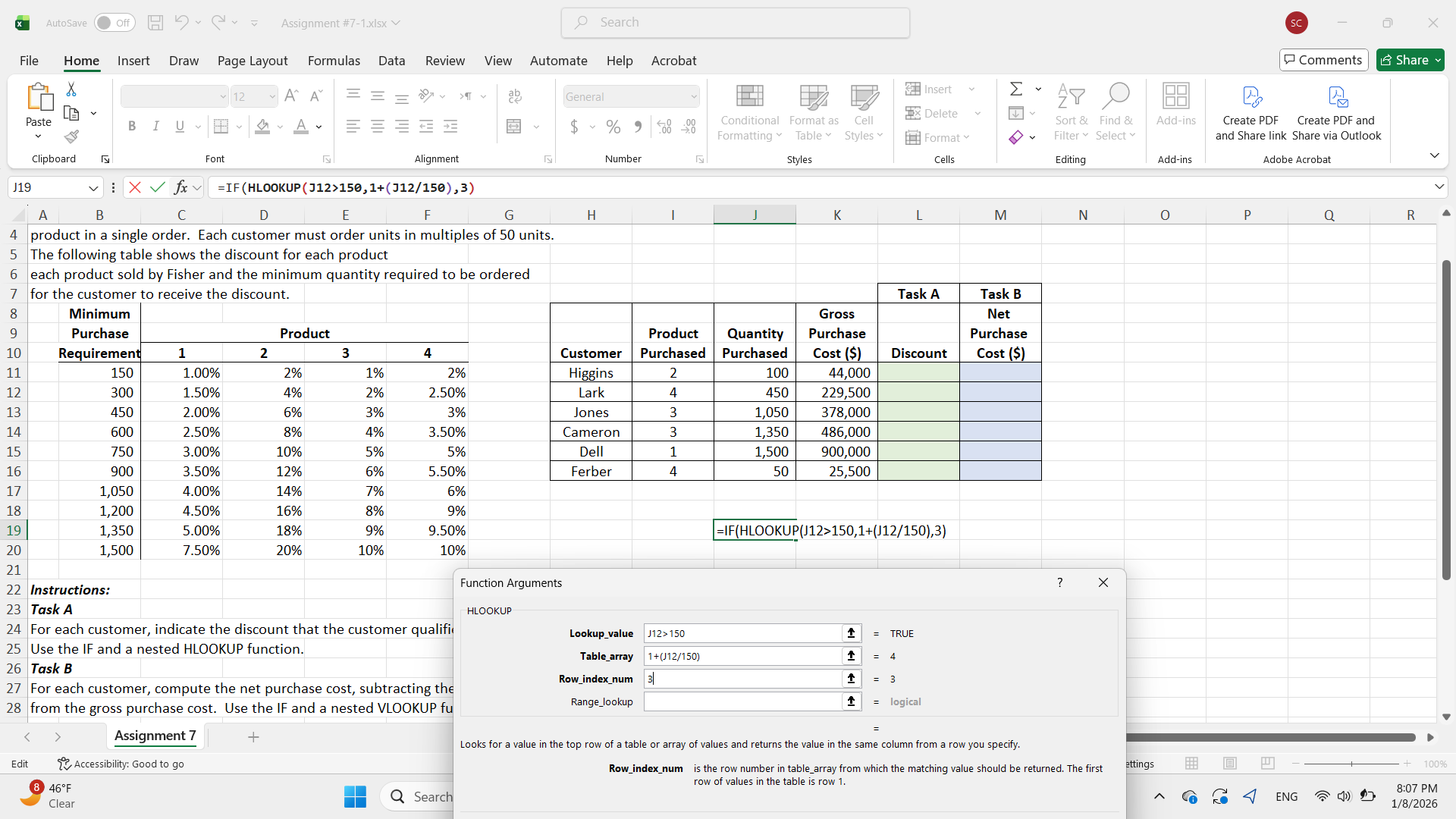 For Excel project, =IF(J12