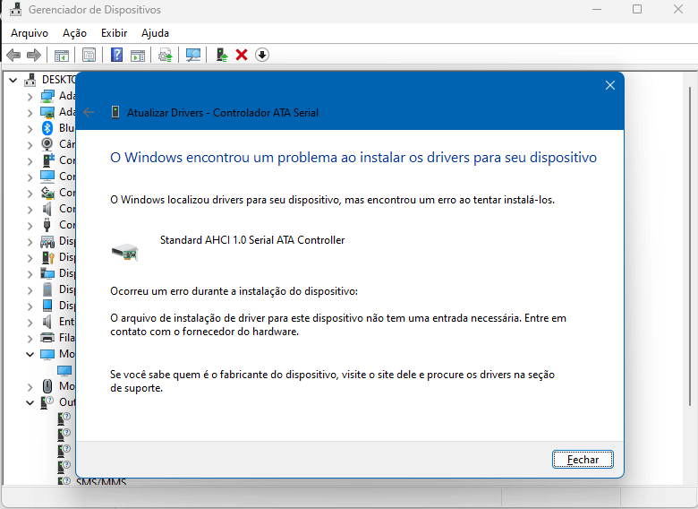 Meu Windows não consegue atualizar o Controlador ATA serial, com isso meu HD e SSD não são ...