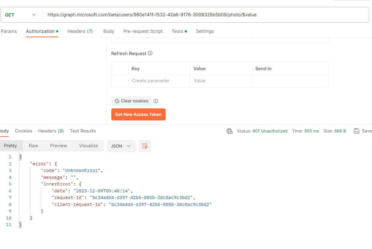 I want user's photo using api https://graph.microsoft.com/beta/users/{{USER_ID}}/photo/$value ...