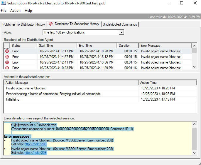 Transactional Repliaction Error - Microsoft Q&A