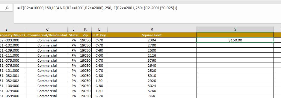 how to calculate the cost per sq ft with 3 criteria - excel data has sq ...