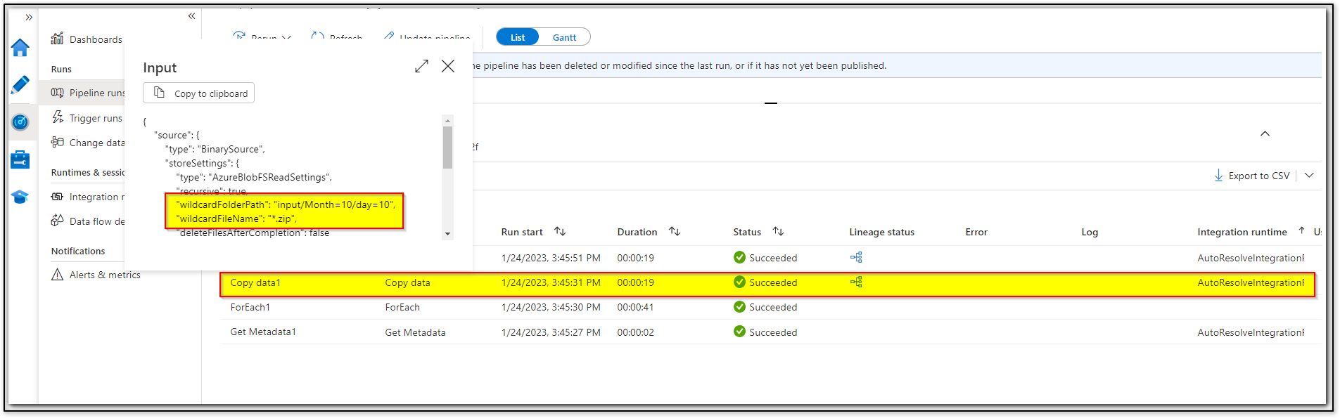 Synapse Pipeline Pipeline Runs Successfully But 0 Records On Source And Sink Microsoft Qanda